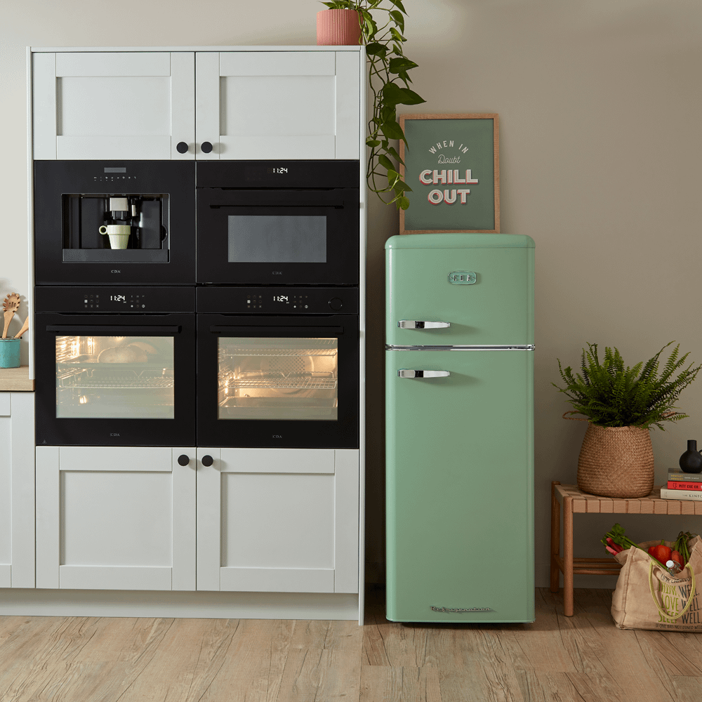 CDA BETTY MEADOW 55cm Retro Fridge Freezer - GREEN - Appliance City