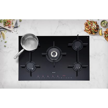 Caple C981G 79cm 5 Burner Gas On Glass Hob - BLACK - Appliance City