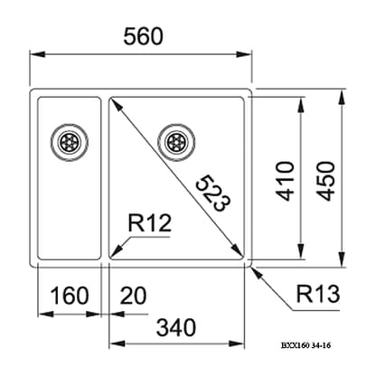 Franke BXX160 34-16 Box 1.5 Bowl Undermount Sink Left Hand Small Bowl ...