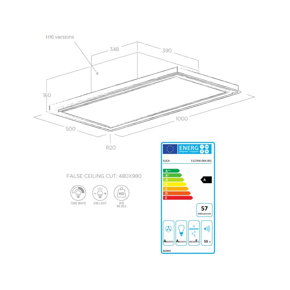 Elica SKYDOME16 100cm Ceiling Extractor 16cm Deep - WHITE - Appliance City
